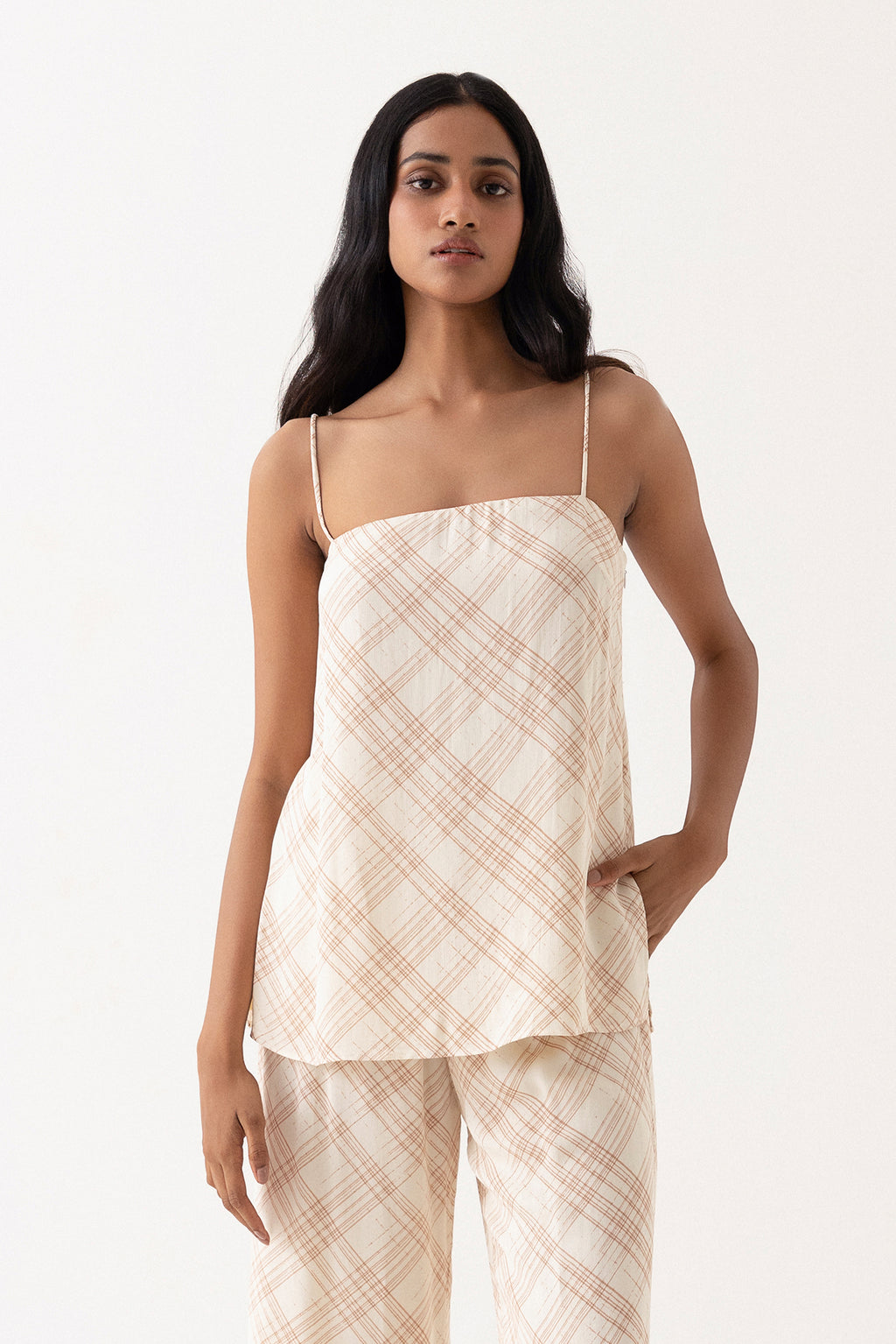 Alba Top - Almond Checks – Summeraway.in