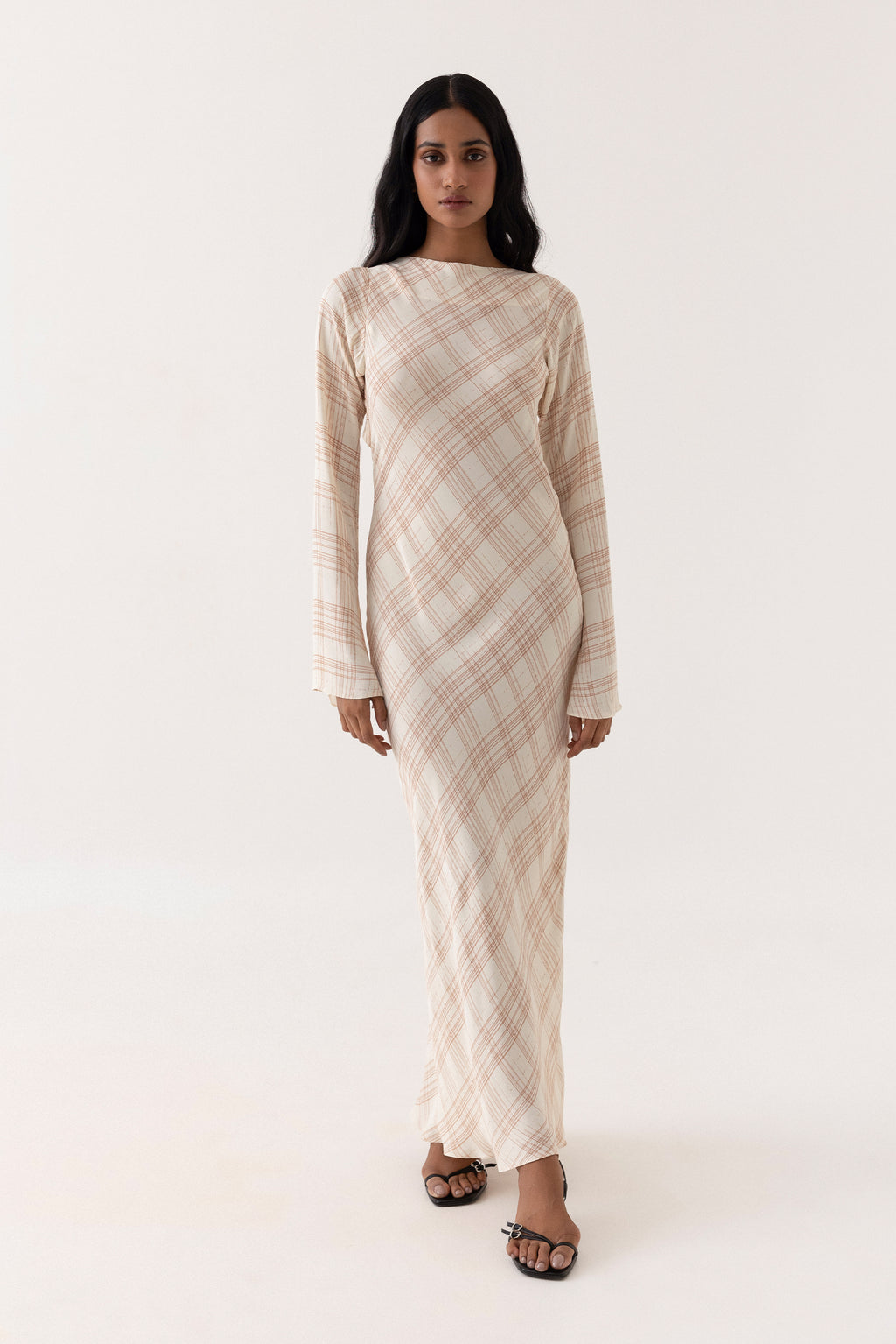 Amalfi Dress - Almond Checks – Summeraway.in